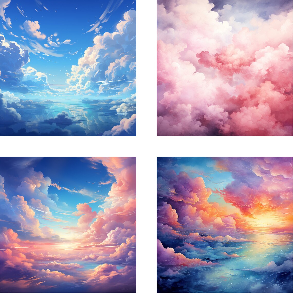 Watercolor Clouds Digital Paper,watercolor Clouds Digital Background ...