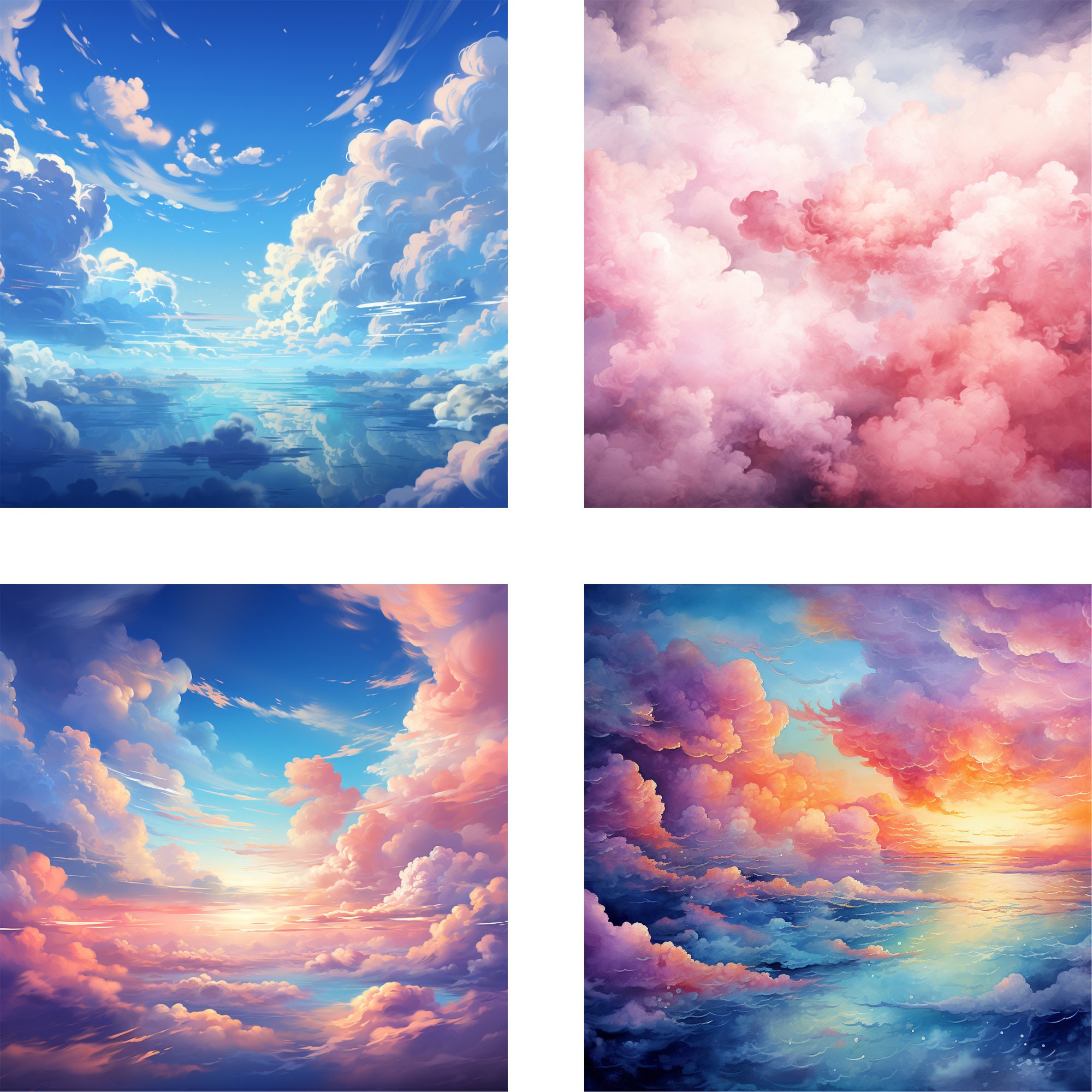 Watercolor Clouds Digital Paper,watercolor Clouds Digital Background ...
