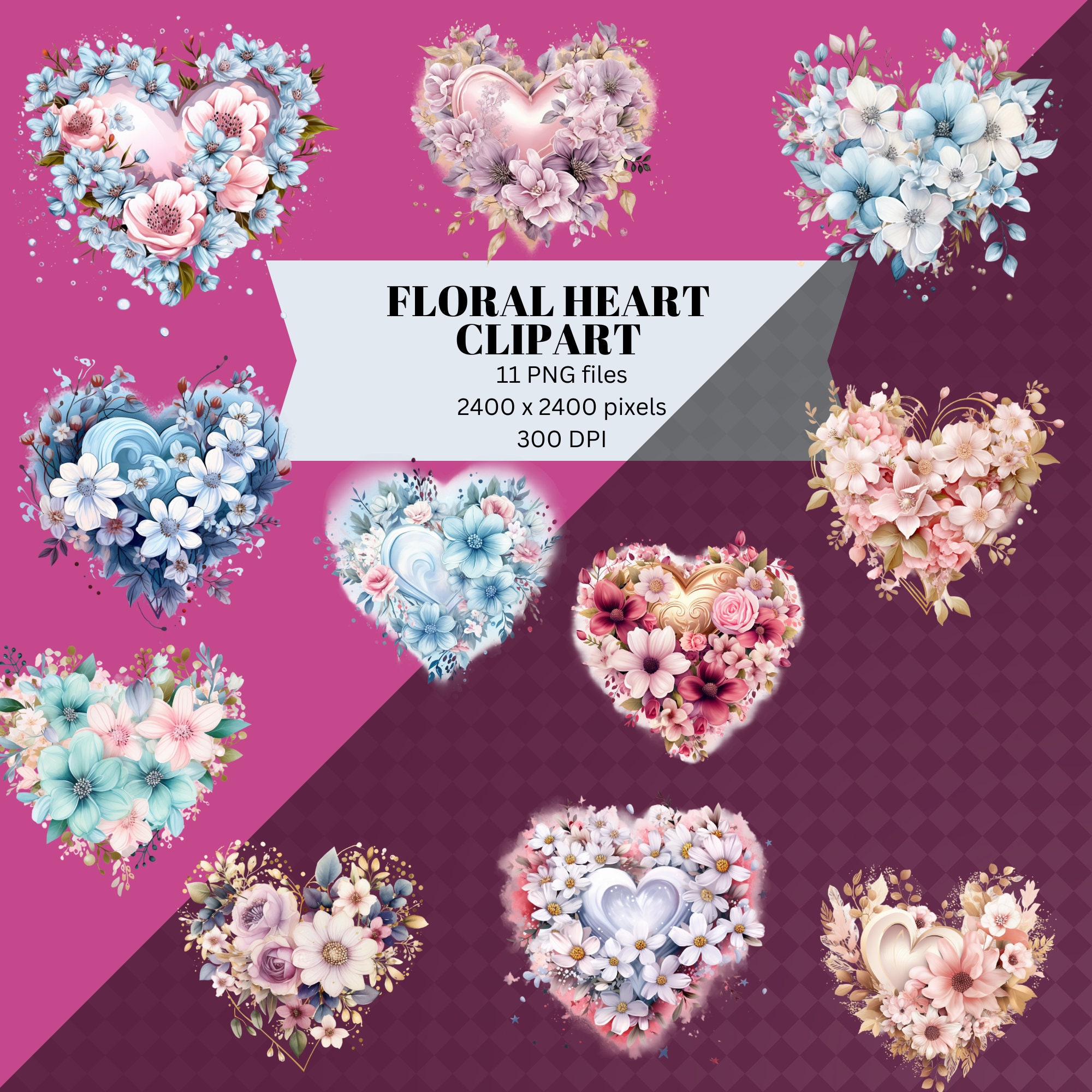 Floral Heart Clipart,transparent Floral Heart,digital Illustrations Png ...