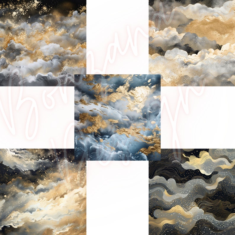 Psychedelic Clouds Background, Glitter Backgrounds, Gold and Silver Digital Background, Cloudy ...