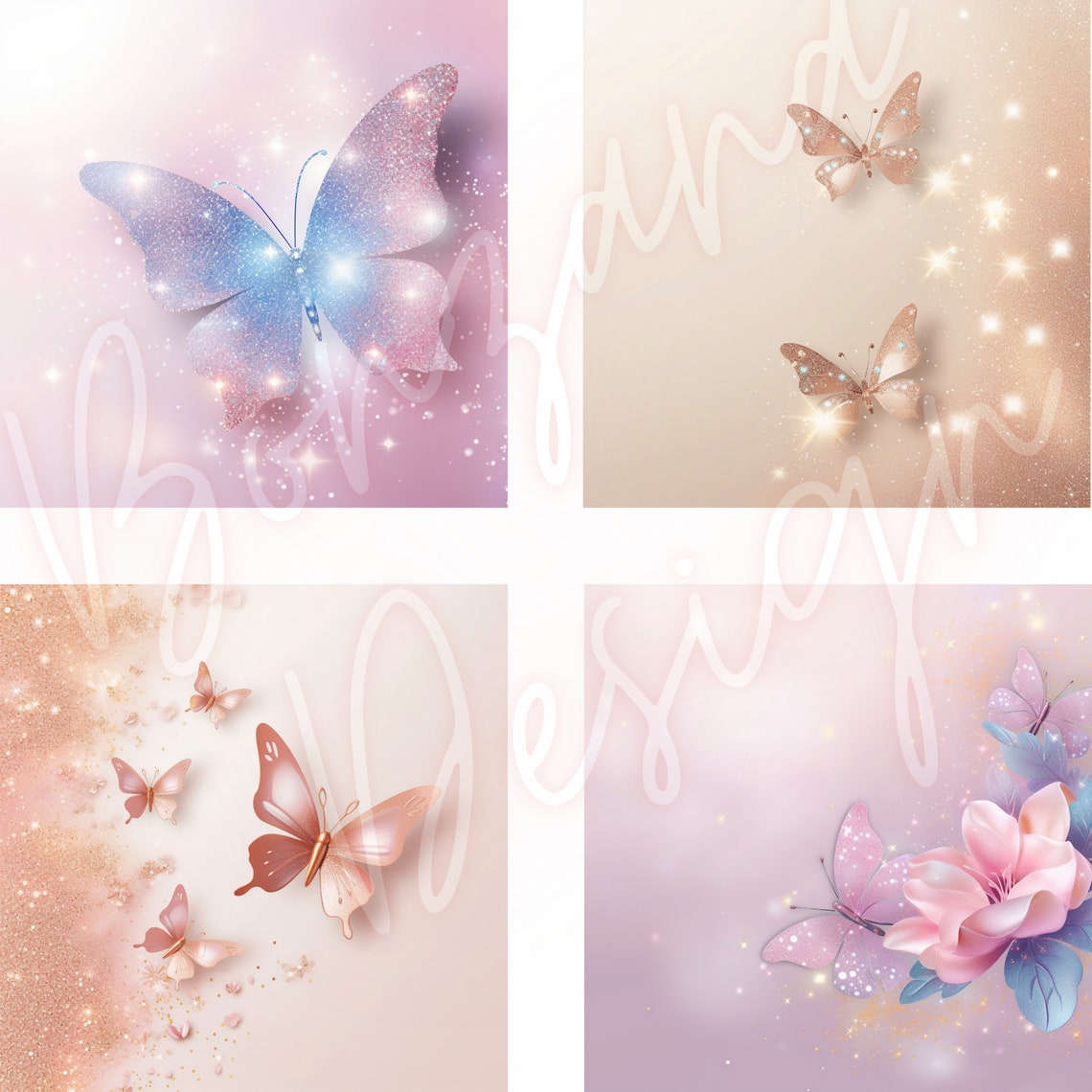 Glitter Butterflies Digital Background, Digital Paper, Butterflies ...