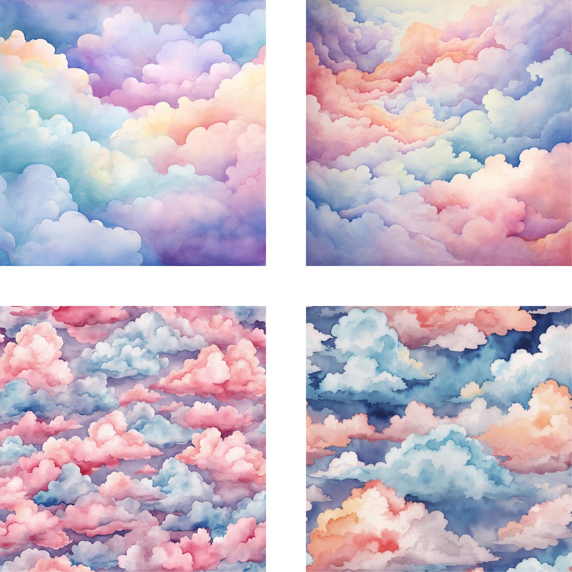 Watercolor Clouds Digital Paper,watercolor Clouds Digital Background ...
