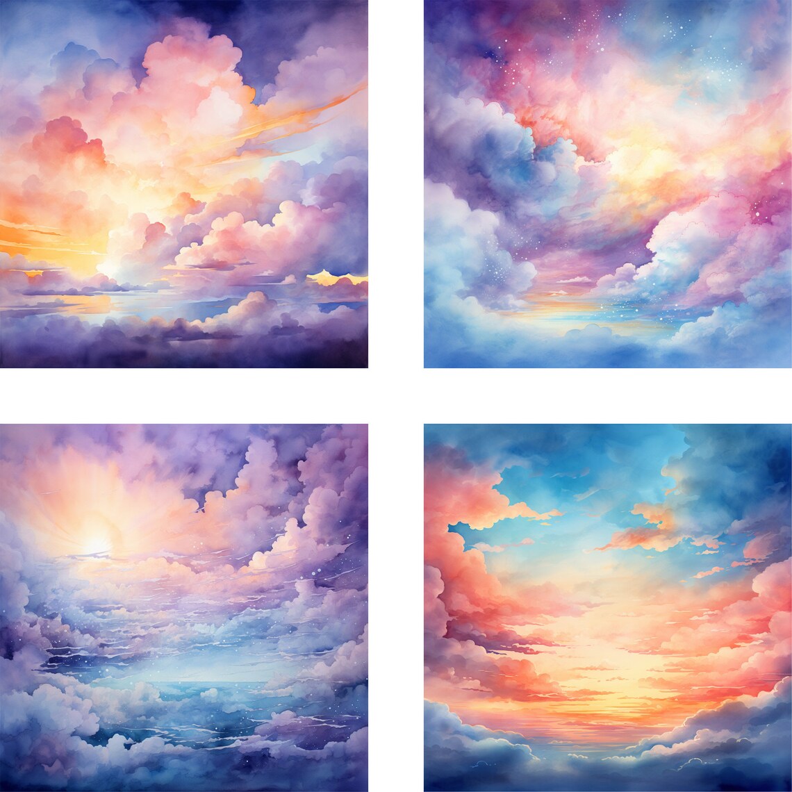 Watercolor Clouds Digital Background,cloudy Sky Digital Paper,cloudy ...