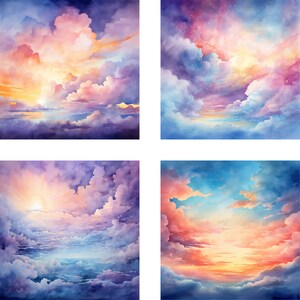 Watercolor Clouds Digital Background,cloudy Sky Digital Paper,cloudy ...