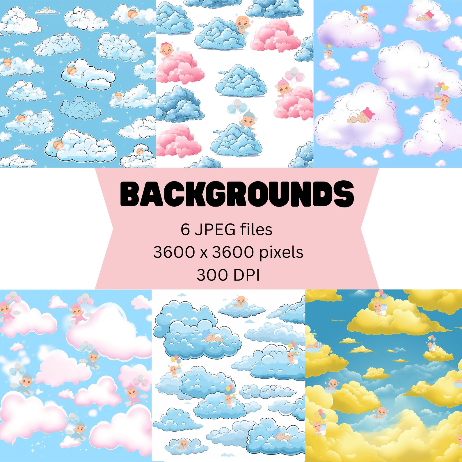 Newborn Digital Background, Digital Paper, Cloudy Skies Digital Paper ...