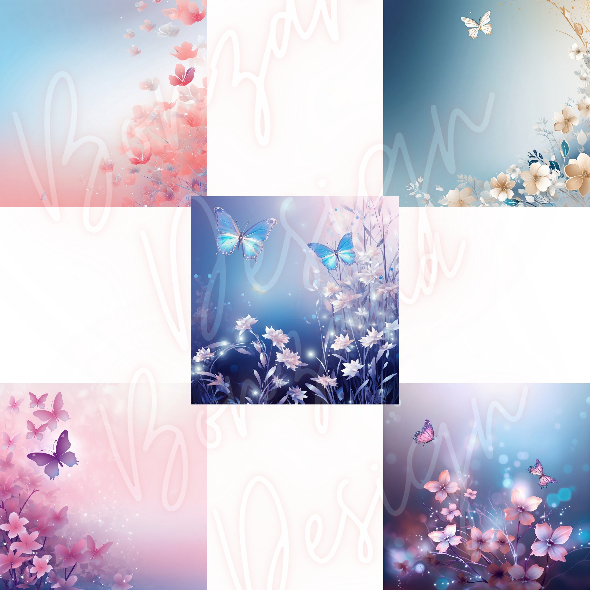 Digital Flower Butterfly Backgrounds, Digital Paper, Floral Butterfly ...