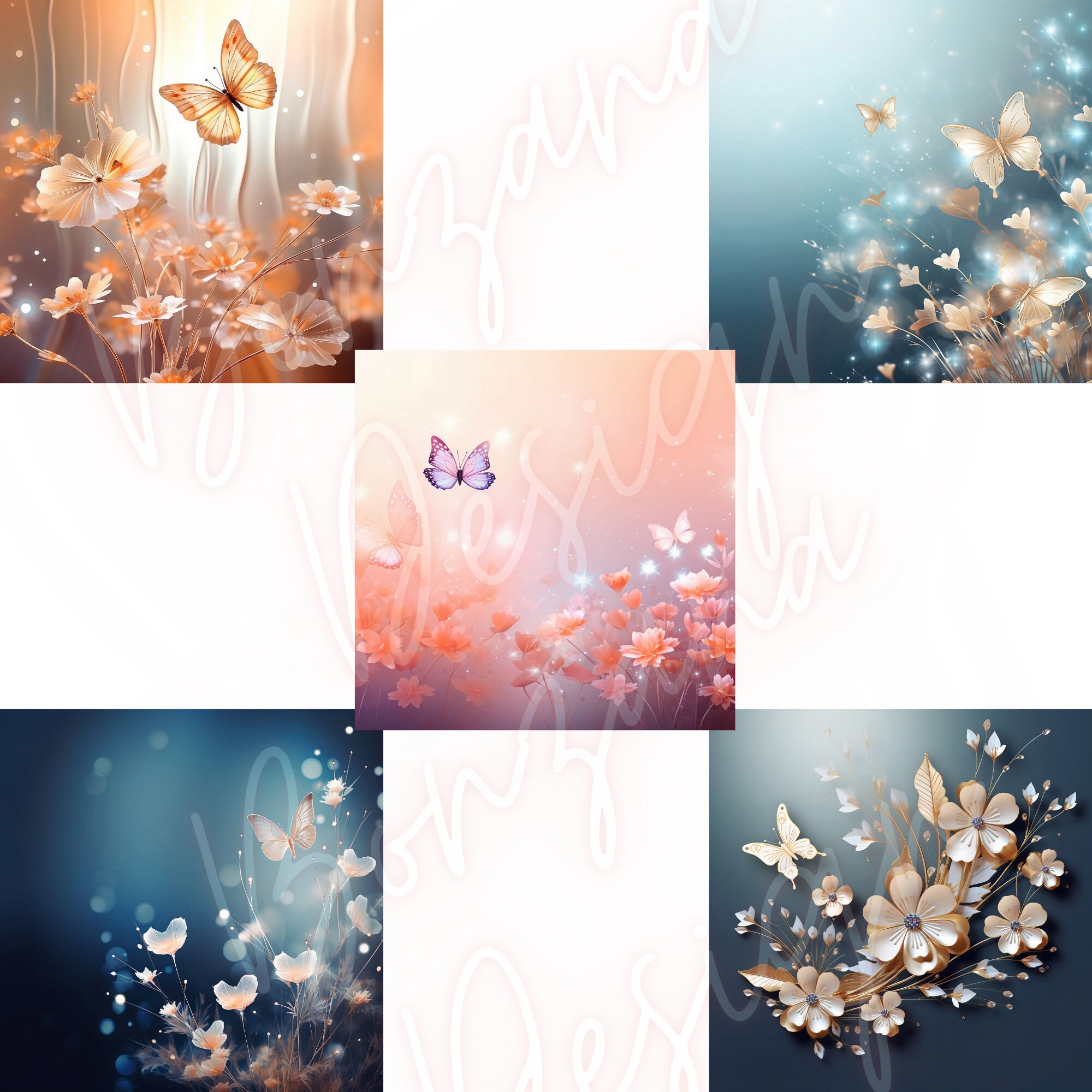 Digital Flower Butterfly Backgrounds, Digital Paper, Floral Butterfly ...