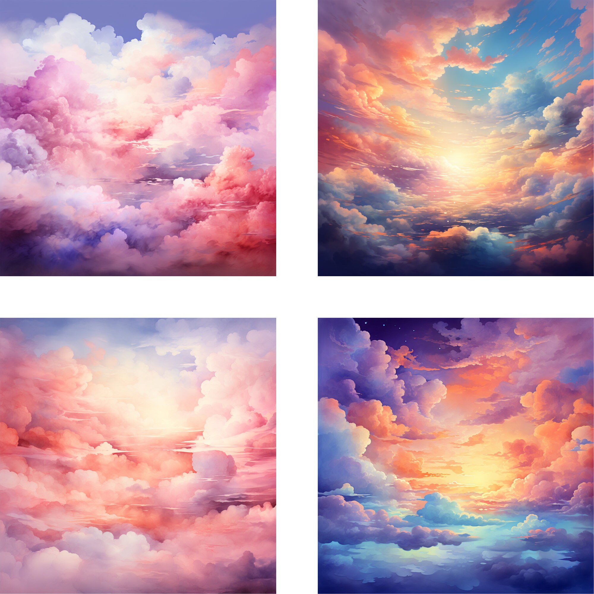 Watercolor Clouds Digital Paper,watercolor Clouds Digital Background ...
