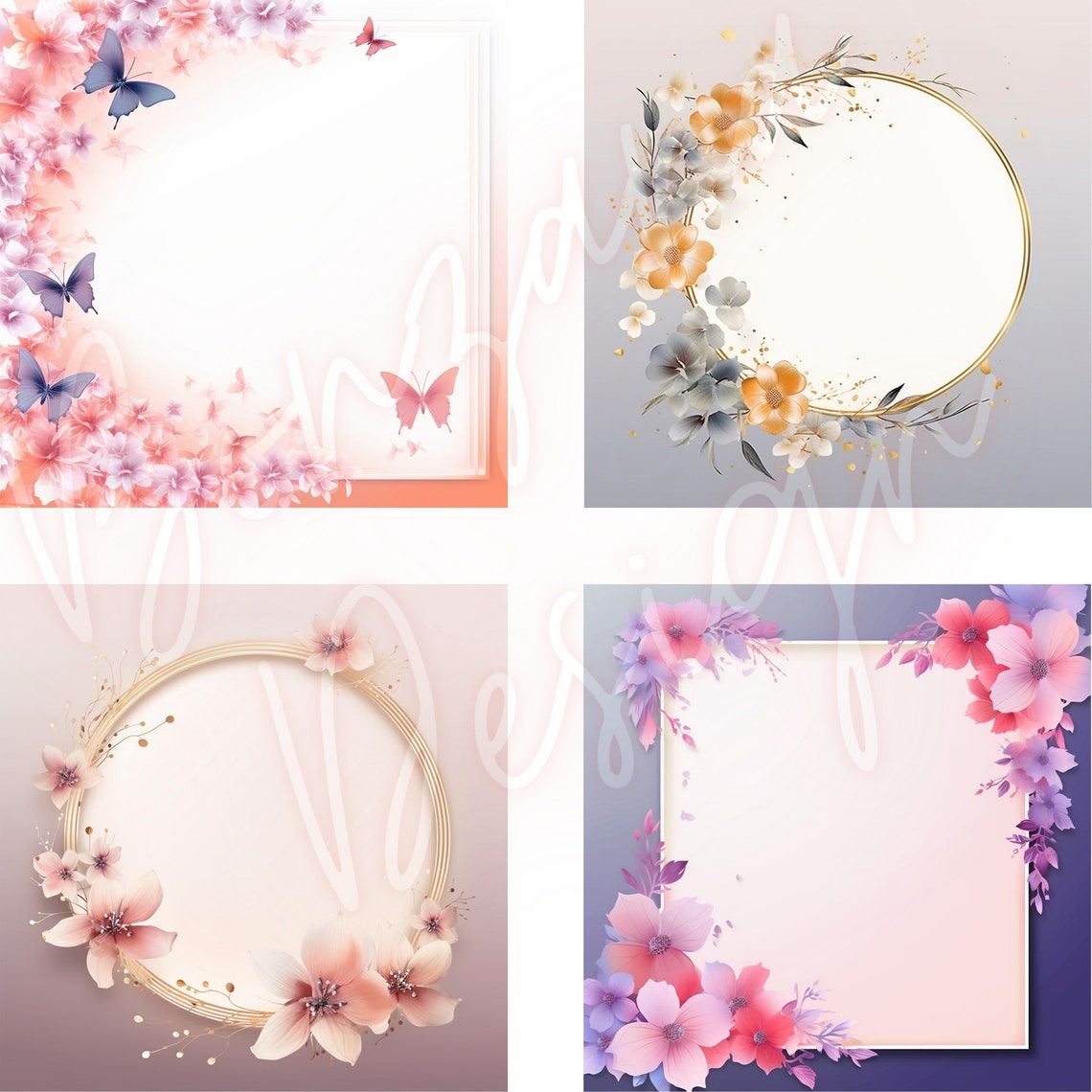 Digital Flower Frame Backgrounds Digital Paper Sheet Download ...