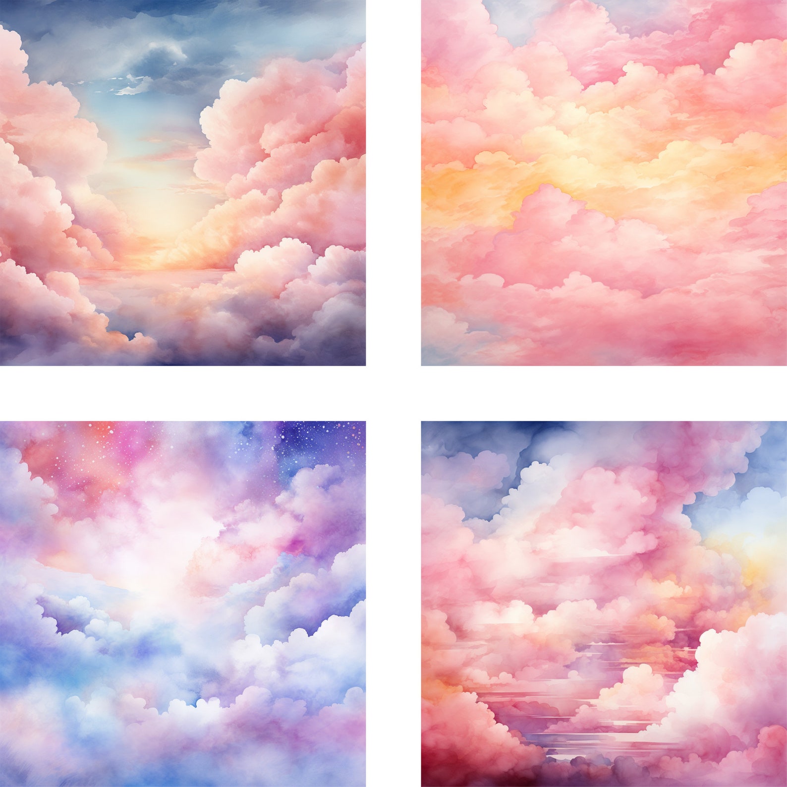 Watercolor Clouds Digital Background,cloudy Sky Digital Paper,cloudy ...
