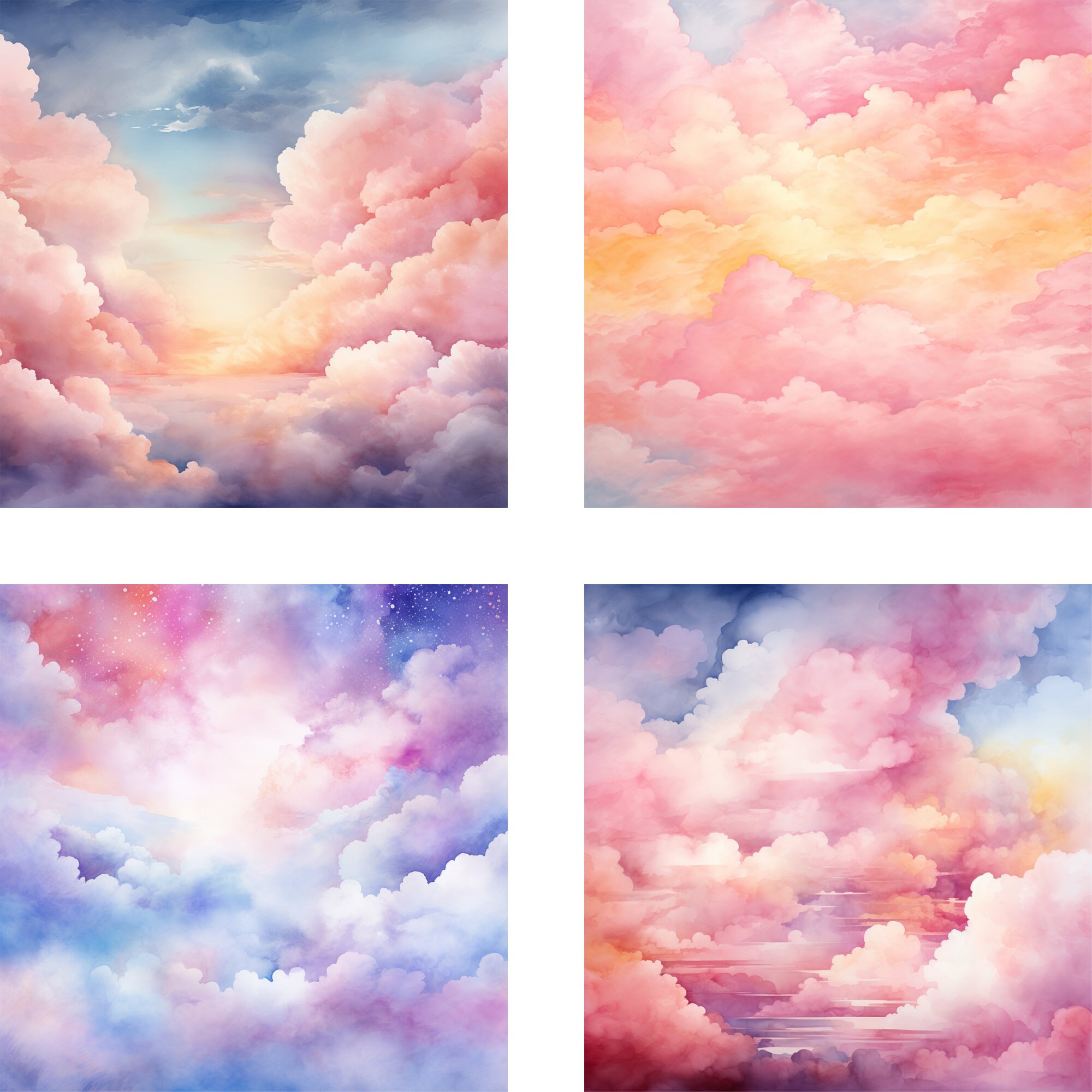 Watercolor Clouds Digital Background,cloudy Sky Digital Paper,cloudy ...