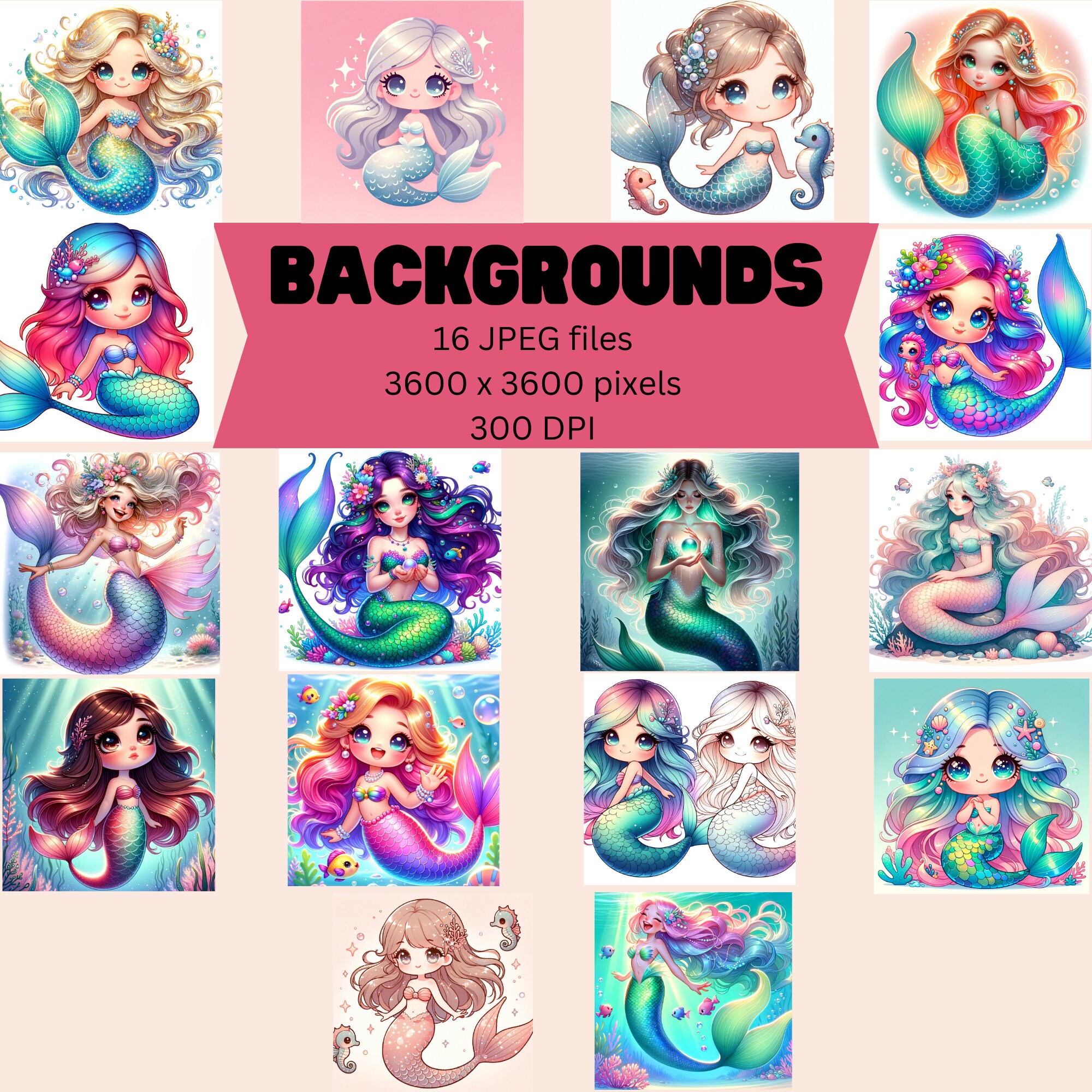 Mermaid Digital Backgrounds, Digital Paper, Mermaid Digital Paper ...