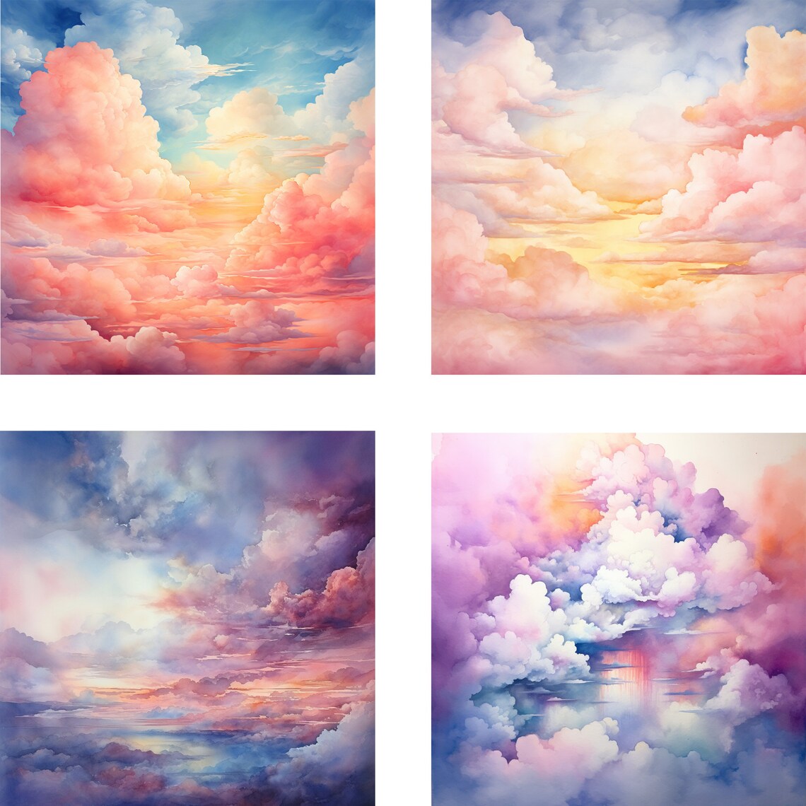 Watercolor Clouds Digital Background,cloudy Sky Digital Paper,cloudy ...