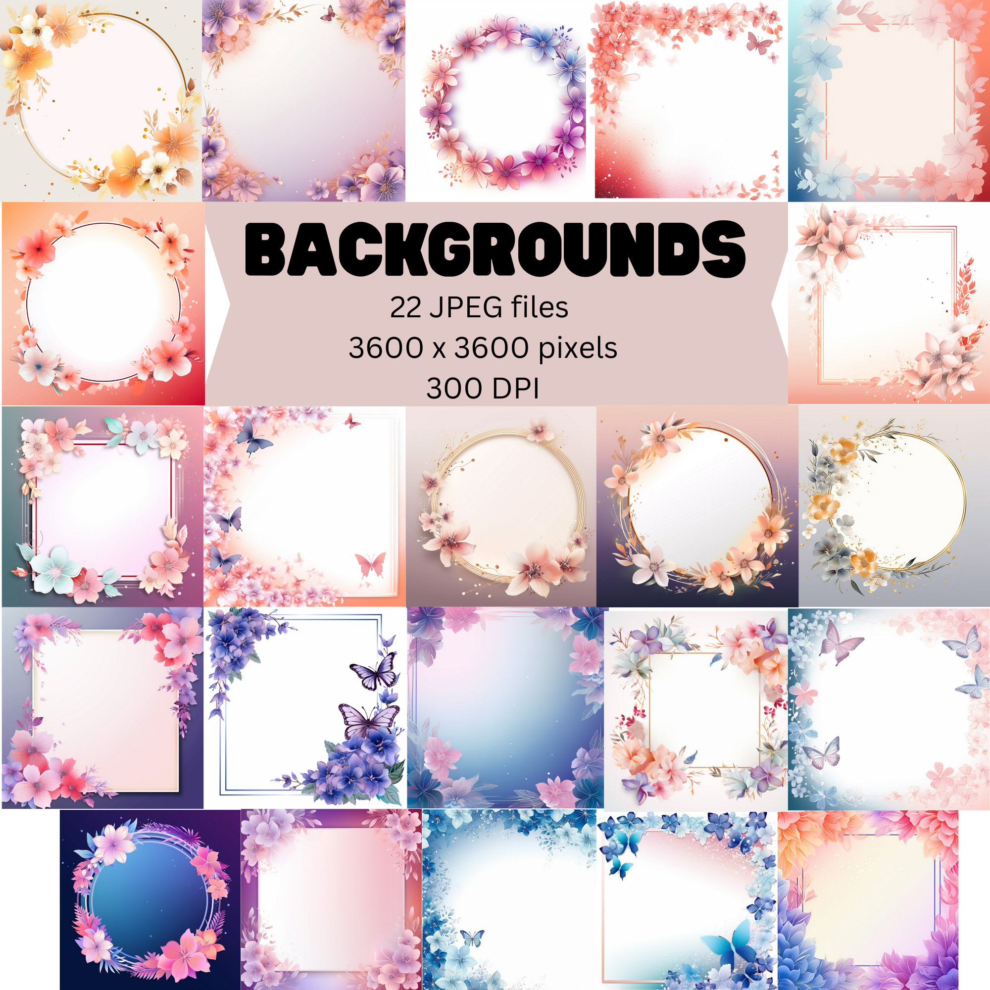 Digital Flower Frame Backgrounds Digital Paper Sheet Download ...