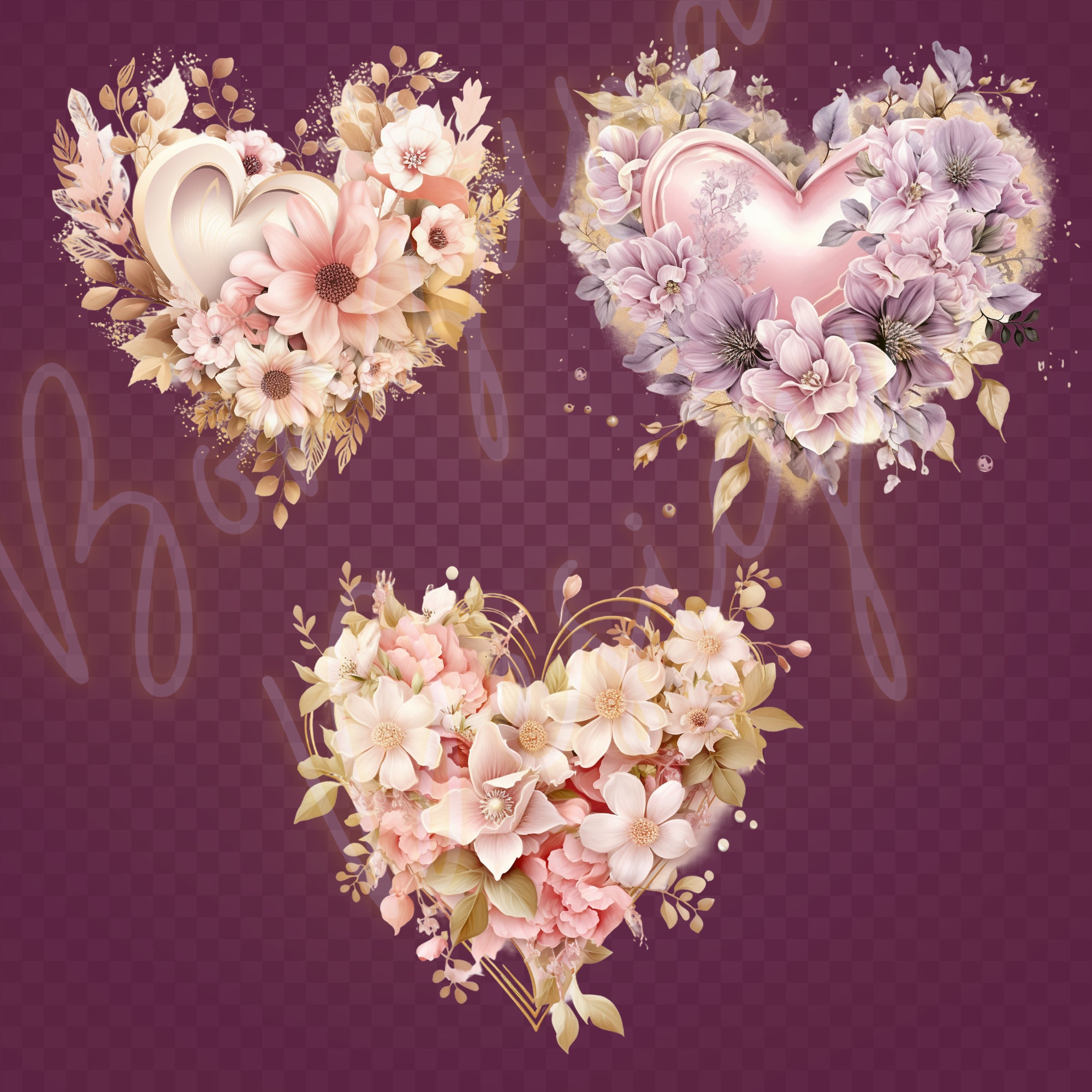 Floral Heart Clipart,transparent Floral Heart,digital Illustrations Png ...
