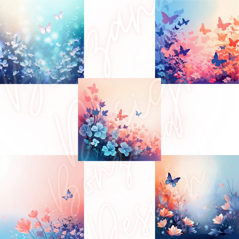 Digital Flower Butterfly Backgrounds, Digital Paper, Floral Butterfly ...