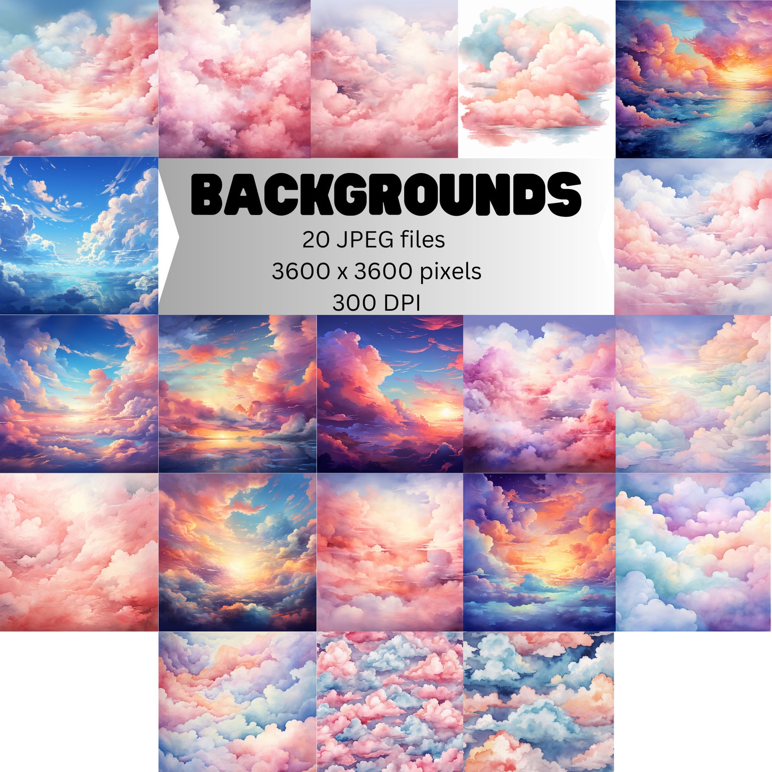 Watercolor Clouds Digital Paper,watercolor Clouds Digital Background ...