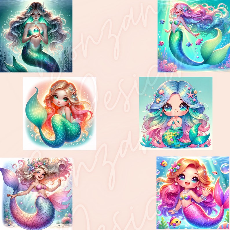 Mermaid Digital Backgrounds, Digital Paper, Mermaid Digital Paper ...
