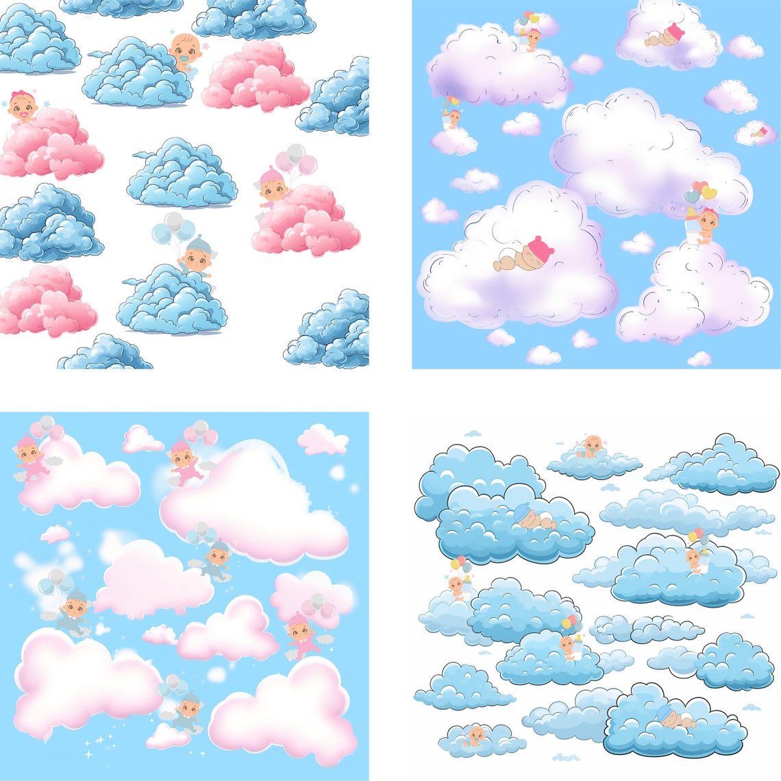 Newborn Digital Background, Digital Paper, Cloudy Skies Digital Paper ...