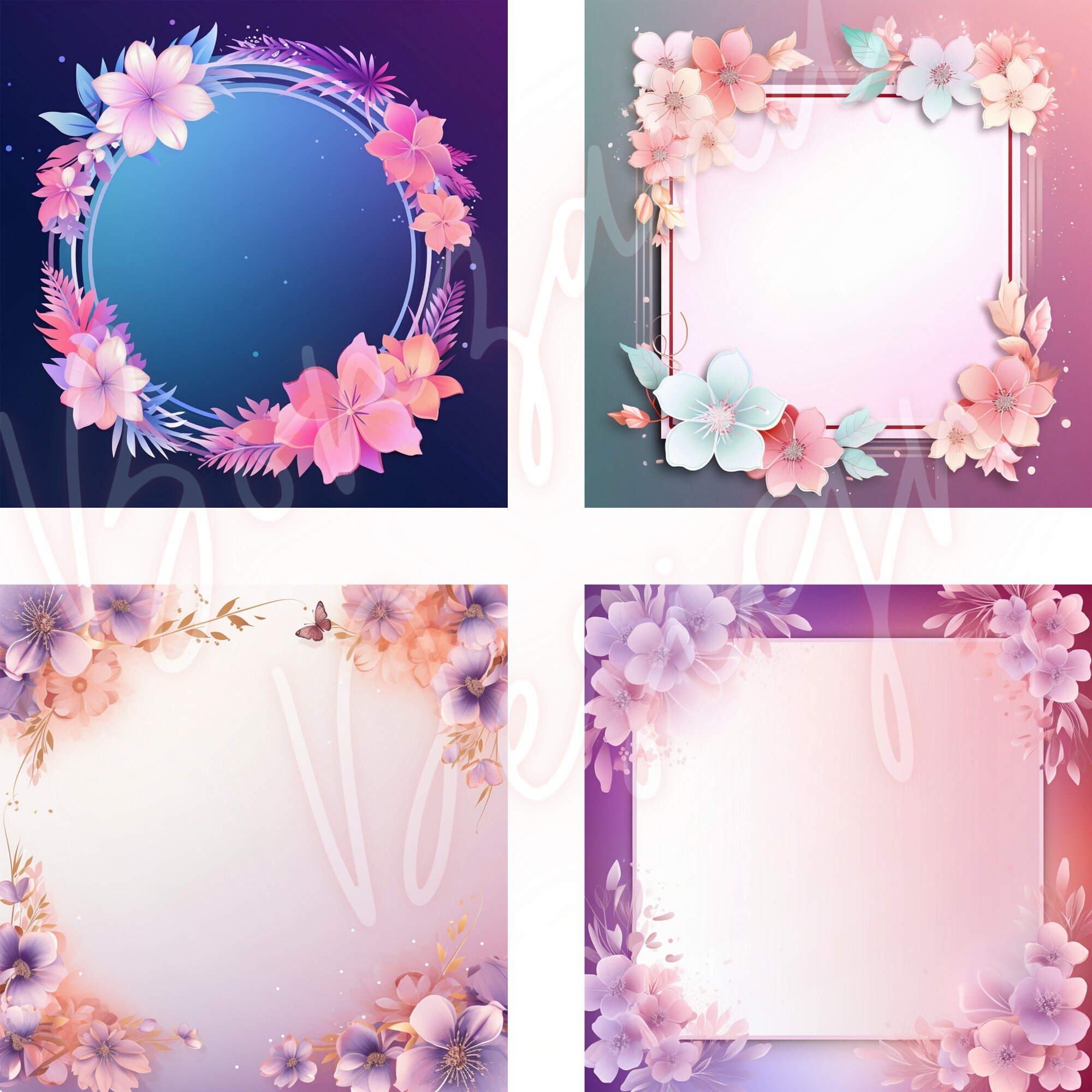 Digital Flower Frame Backgrounds Digital Paper Sheet Download ...