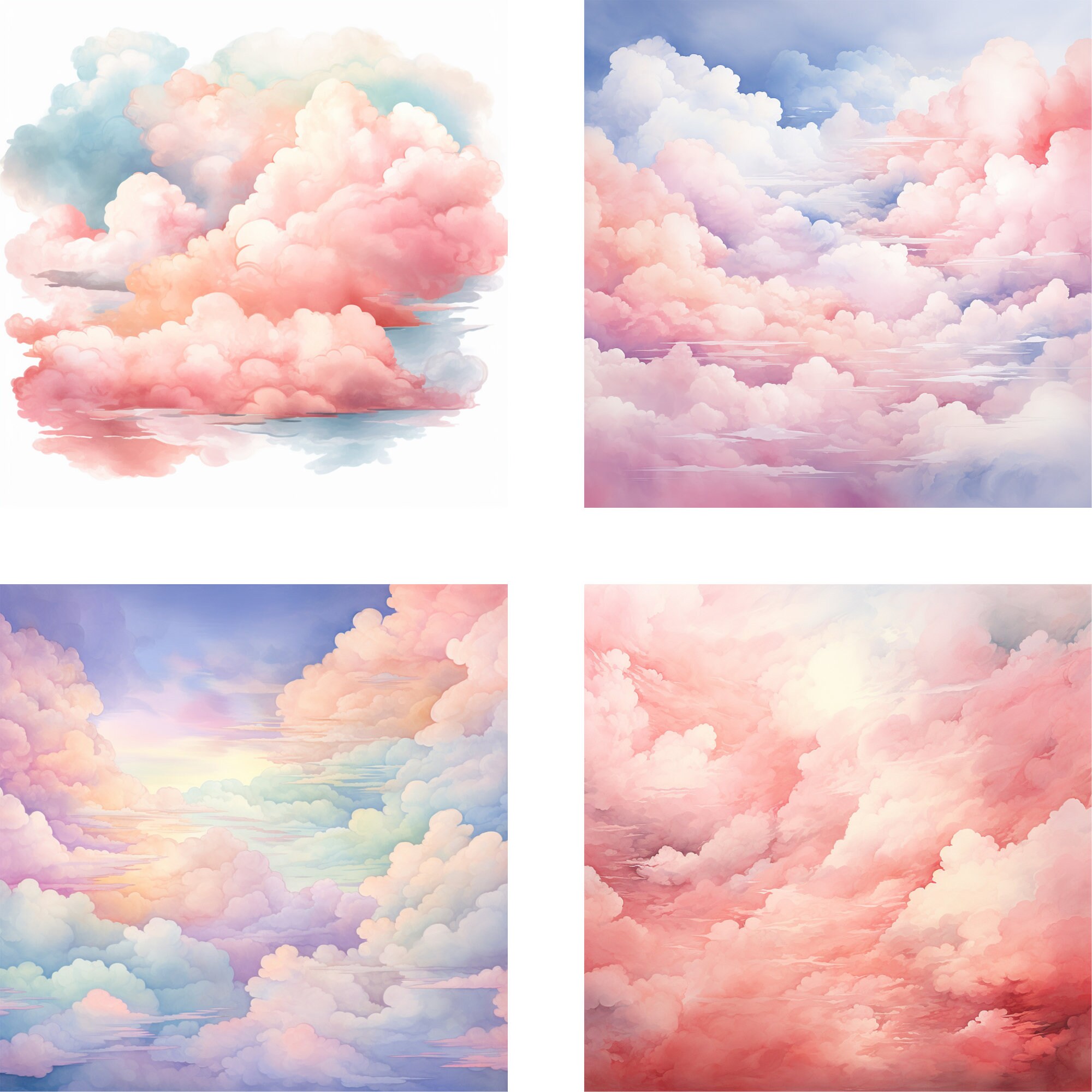 Watercolor Clouds Digital Paper,watercolor Clouds Digital Background ...