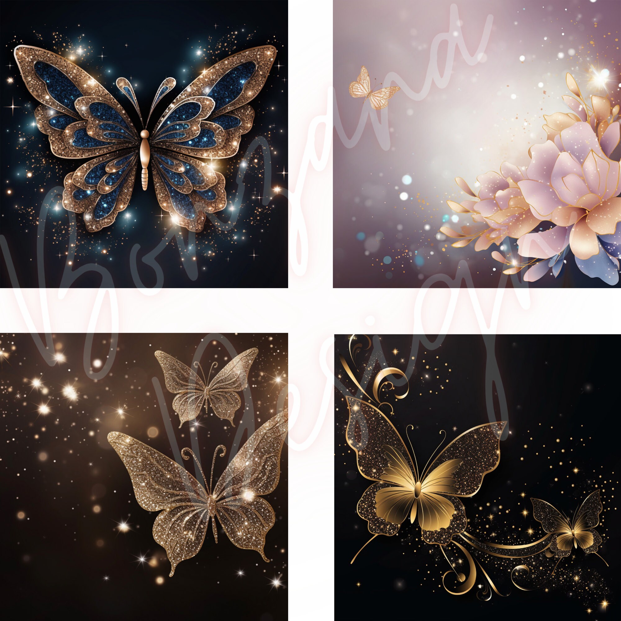 Glitter Butterflies Digital Background, Digital Paper, Butterflies ...