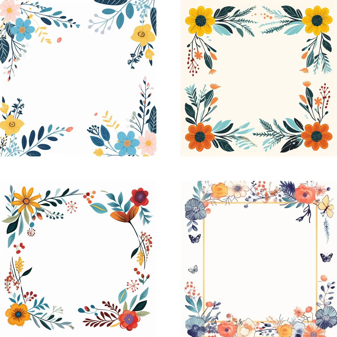 Digital Floral Frame Backgrounds Digital Paper Sheet Download ...
