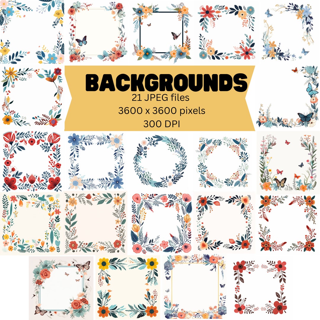 Digital Floral Frame Backgrounds Digital Paper Sheet Download ...