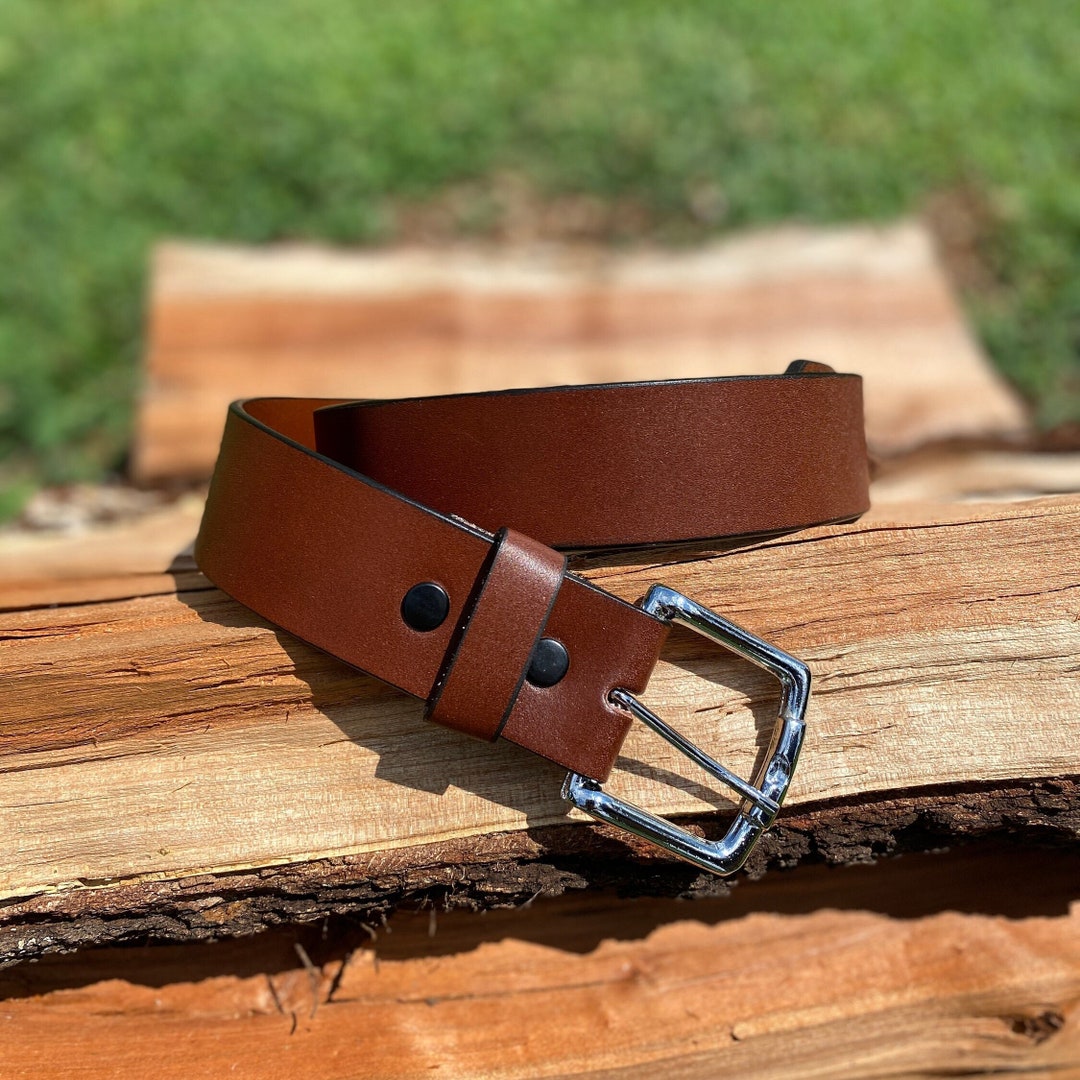 Handcrafted Leather Snap-on Dress Belt, Holed 100% Genuine Full Grain ...