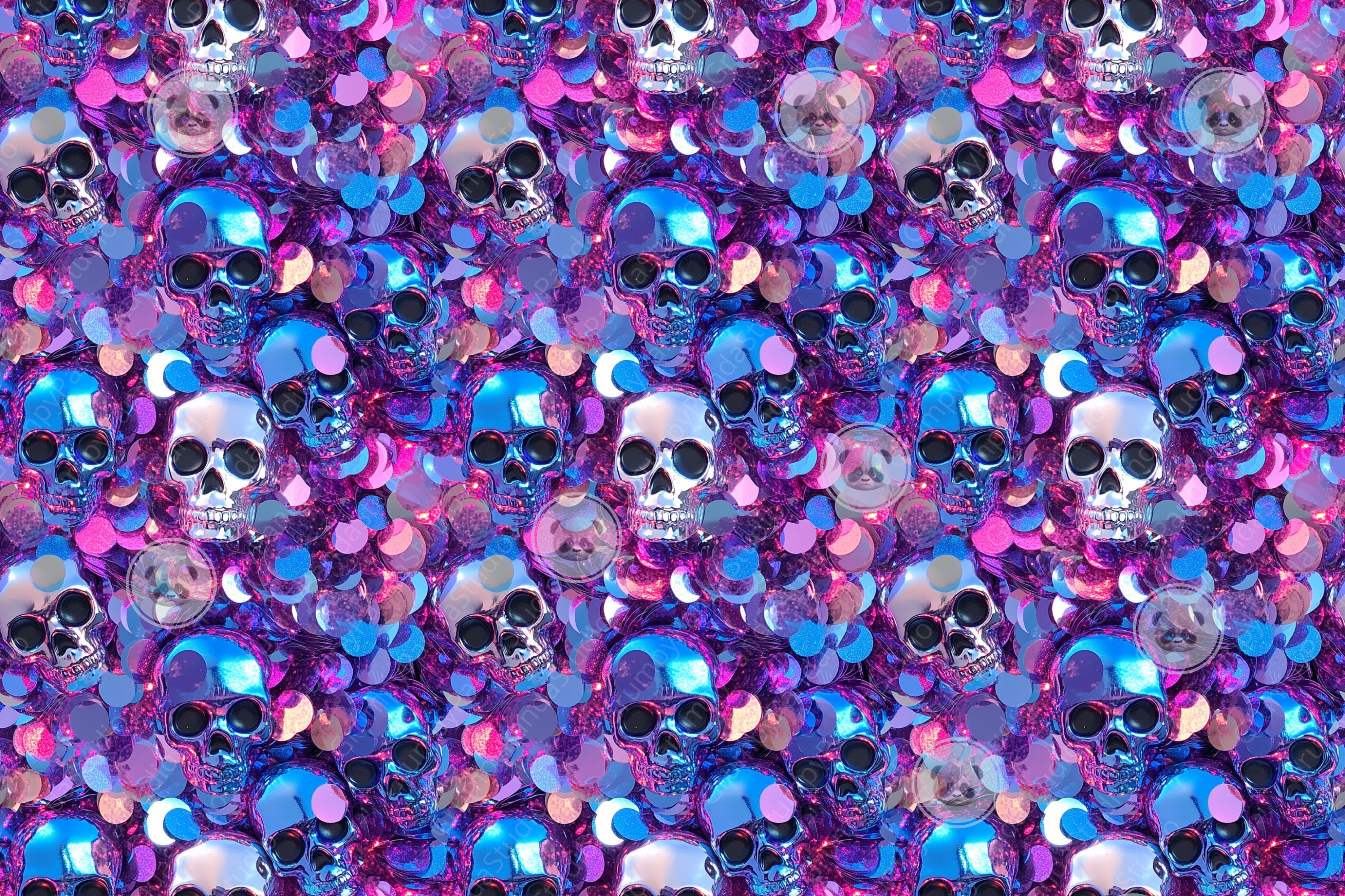3d Holographic Skull Iridescent Confetti Seamless Pattern, Cyber Goth ...