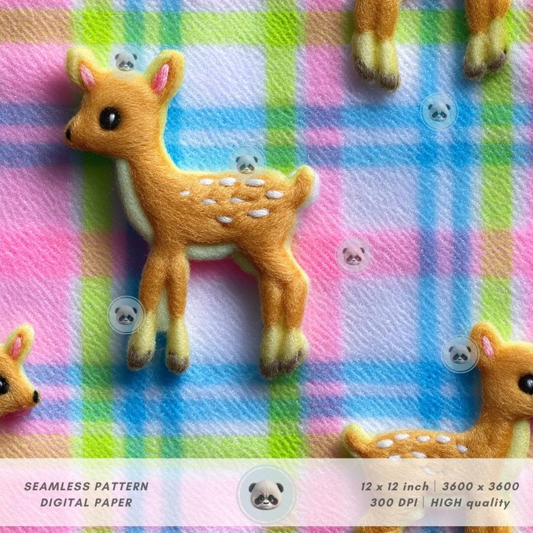 3d Cute Baby Deer Neon Plaid Seamless Pattern, Woodland Animal Nursery ...