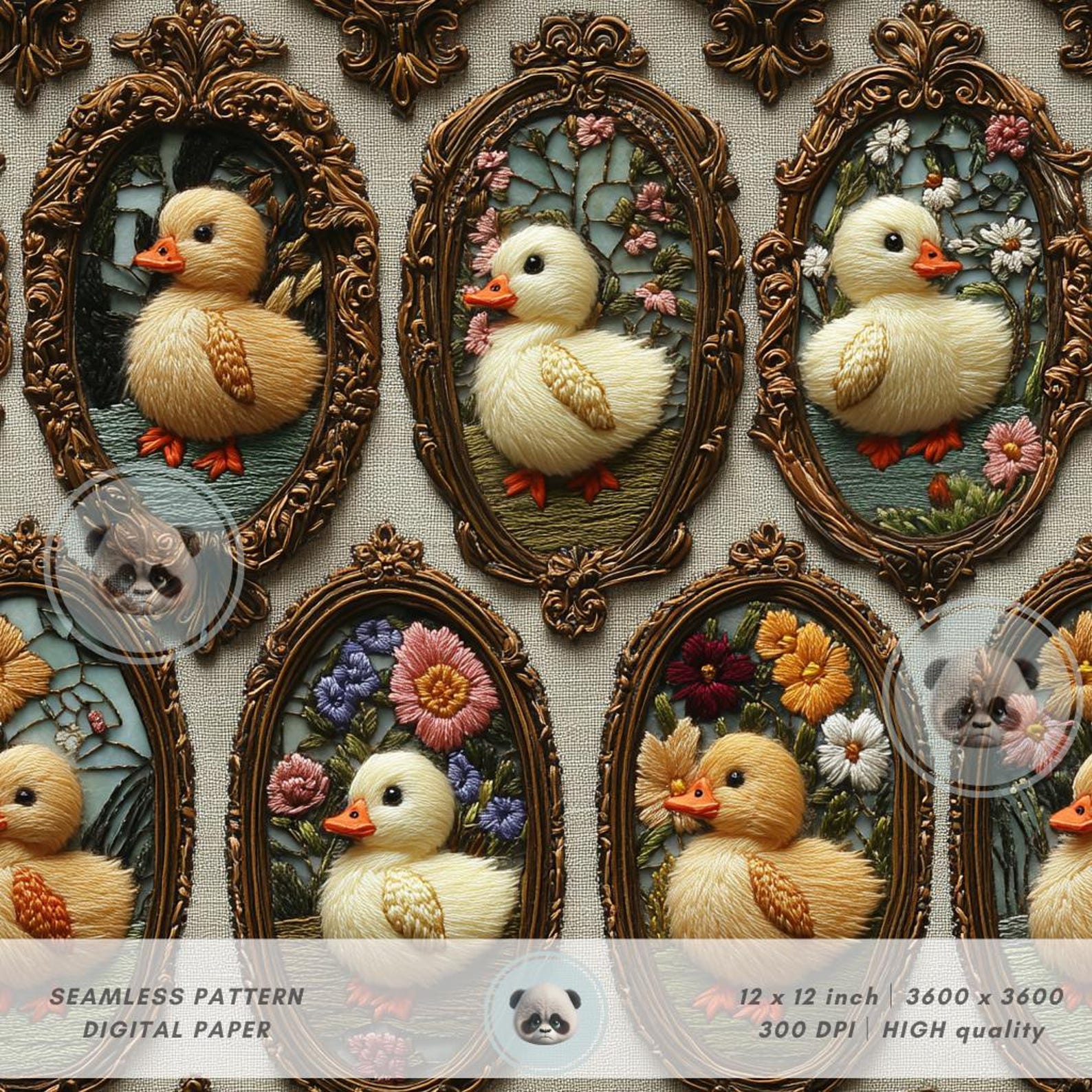 3d Vintage Ducklings Faux Embroidery Digital Paper, Whimsical Farm ...