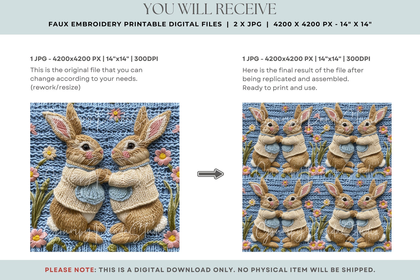 3d Easter Bunny Seamless Knit Pattern, Faux Embroidery Floral Fabric ...