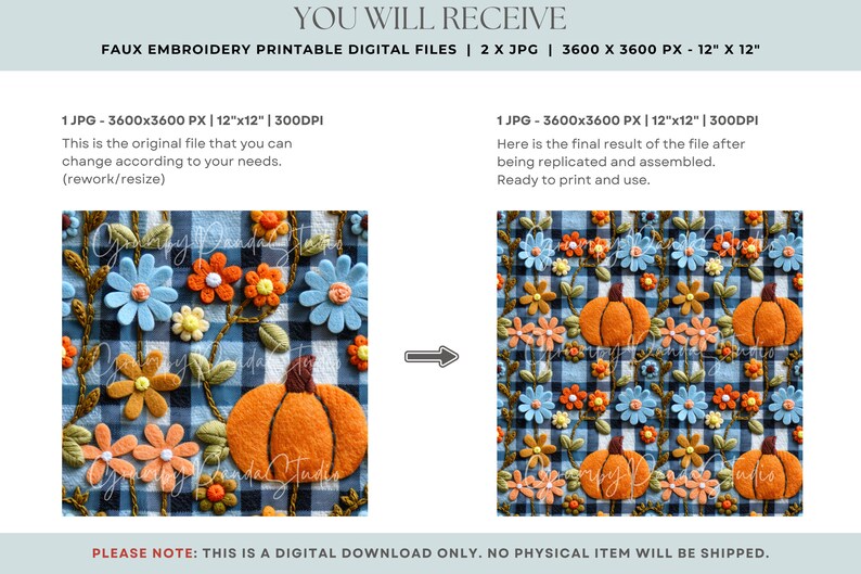 3d Floral Fall, Faux Felt Embroidery Seamless Pattern, Plaid Flannel ...