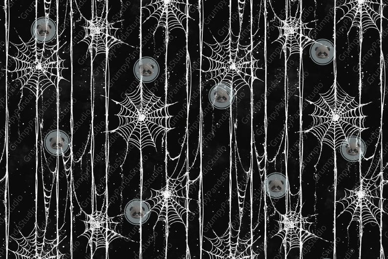 Gothic Halloween Spiderweb Digital Paper, Cobweb Seamless Pattern for ...