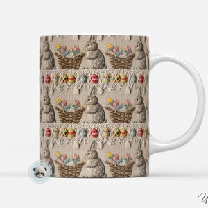 3d Easter Bunny Seamless Knit Pattern, Faux Embroidery Easter Eggs ...