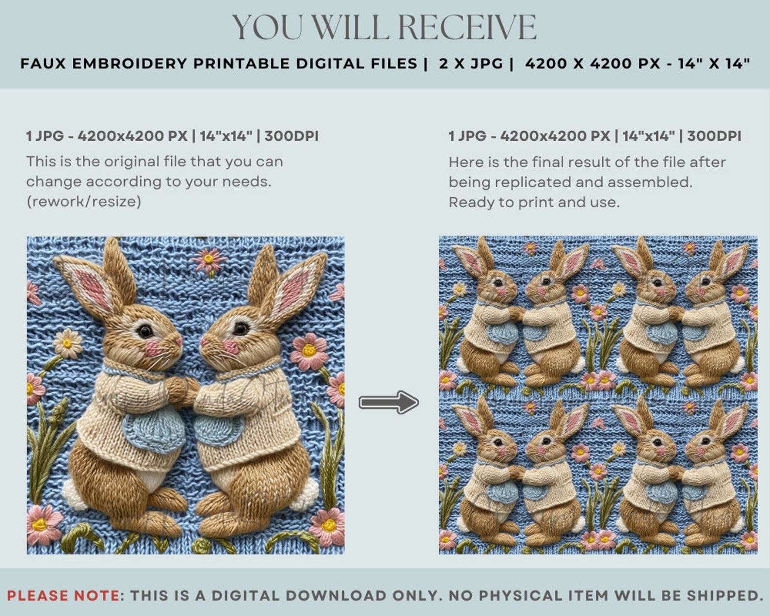 3d Easter Bunny Seamless Knit Pattern, Faux Embroidery Floral Fabric ...