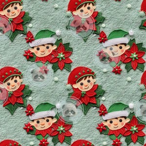 3d Santa's Elf With Red Poinsettia Seamless Pattern, Christmas Flower ...