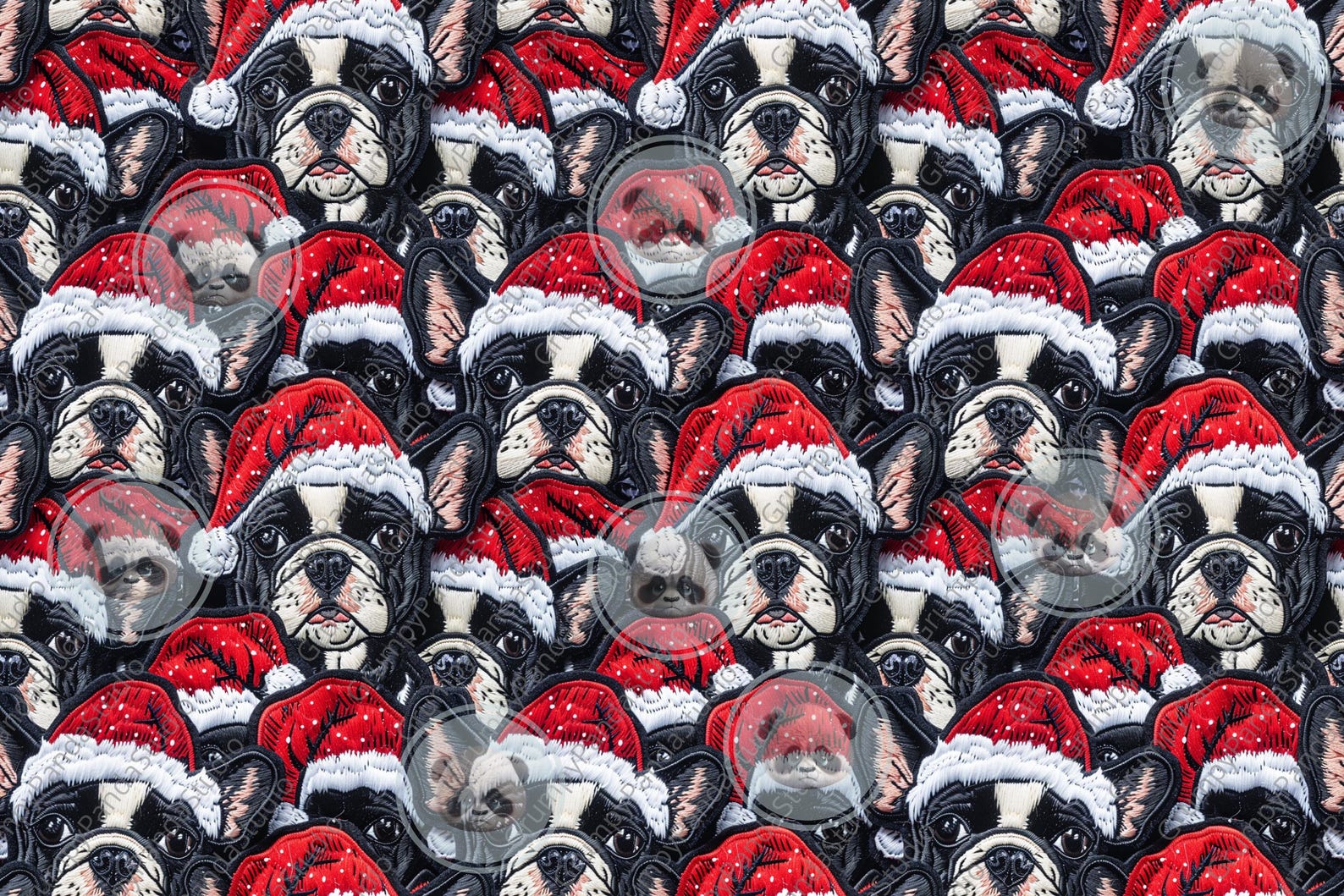 3d Christmas French Bulldog in Santa Hat Seamless Pattern, Frenchie ...