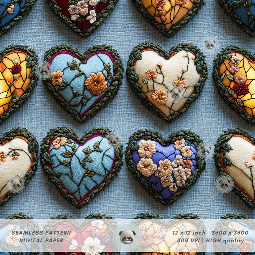 3d Faux Embroidery Cottagecore Floral Hearts Seamless Pattern, Rustic ...