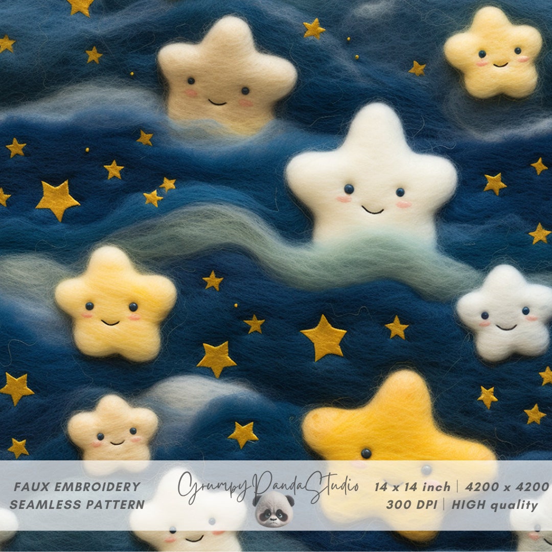 3d Cute Felt Star Seamless Pattern, Faux Embroidery Wool Felted Fabric ...