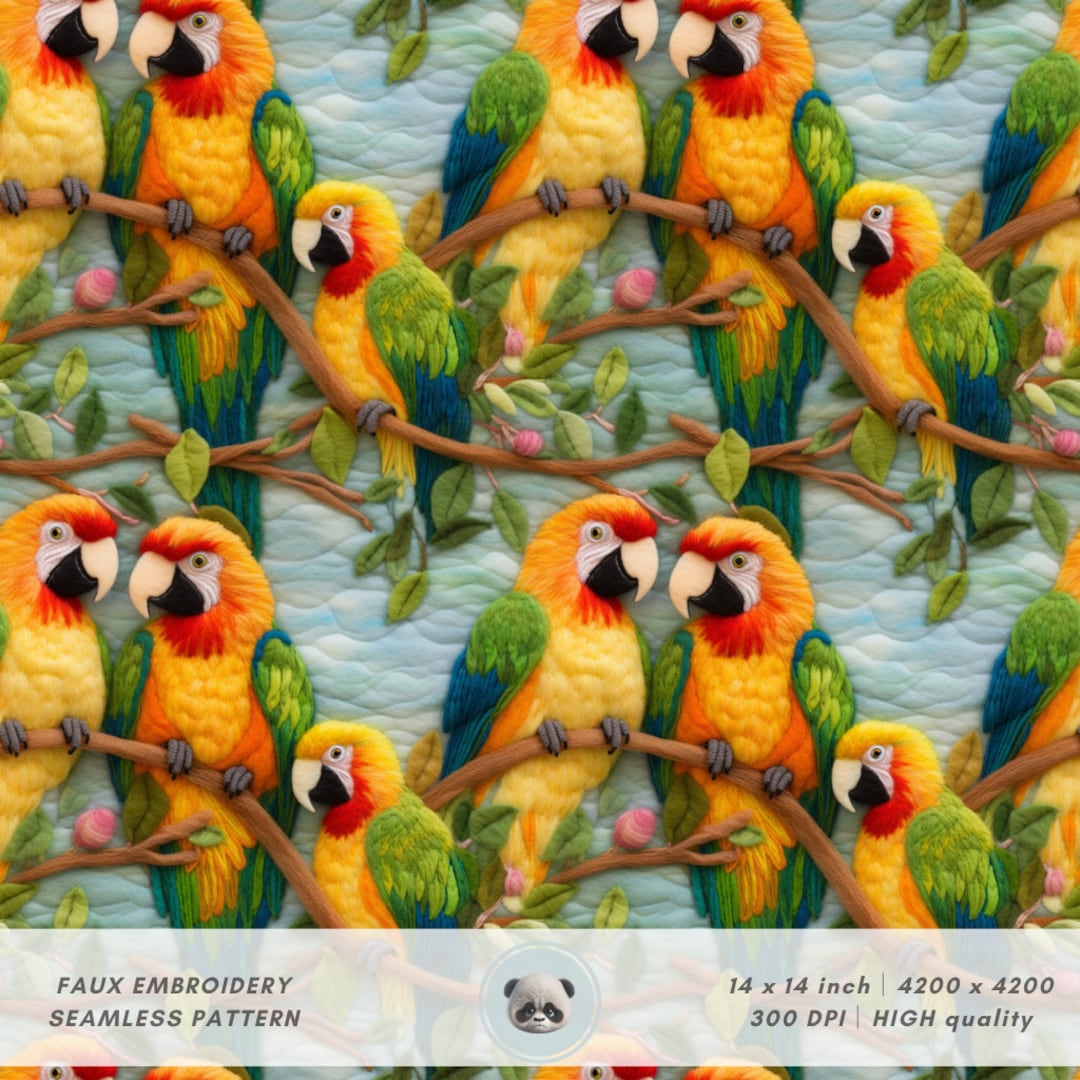 3d Felt Parrot Seamless Pattern, Faux Embroidery Wool Felt Fabric ...
