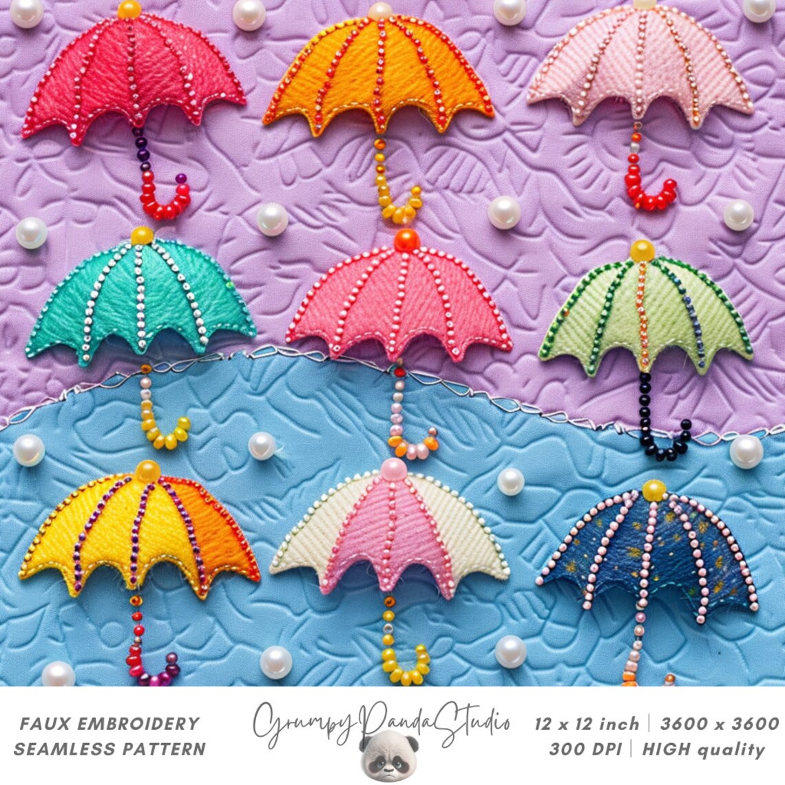 3d Colorful Umbrella Seamless Pattern, Beads and Pearls, Digital Paper ...