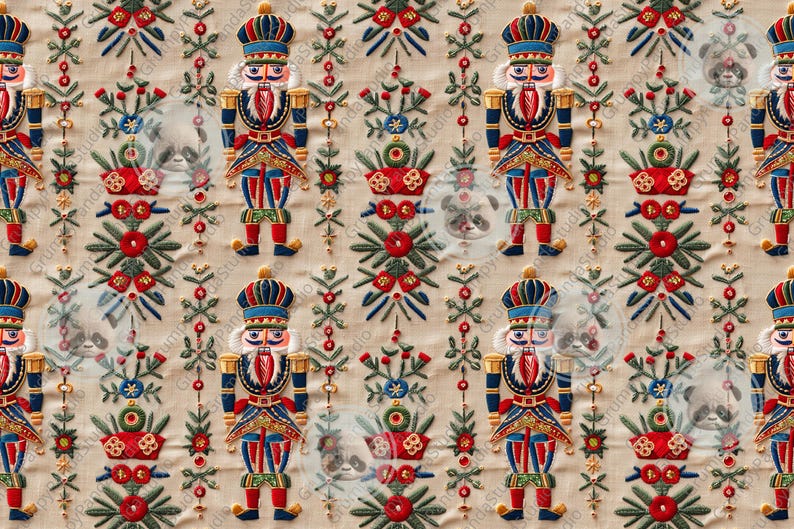3d Nutcracker Folk Art Vintage Christmas Seamless Pattern, Festive ...