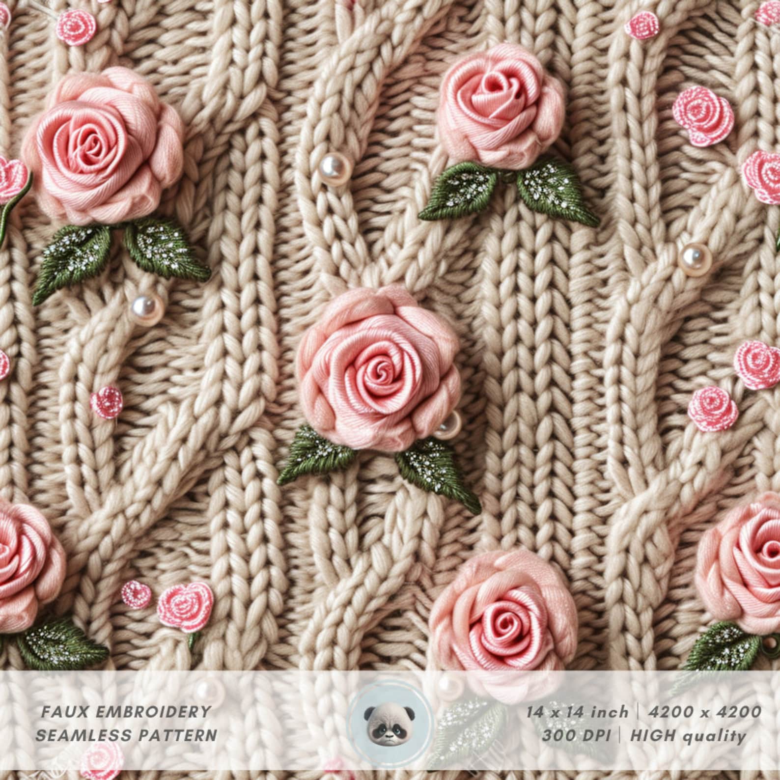 3d Knitted Vintage Pink Roses Seamless Pattern, Faux Embroidery Flowers ...