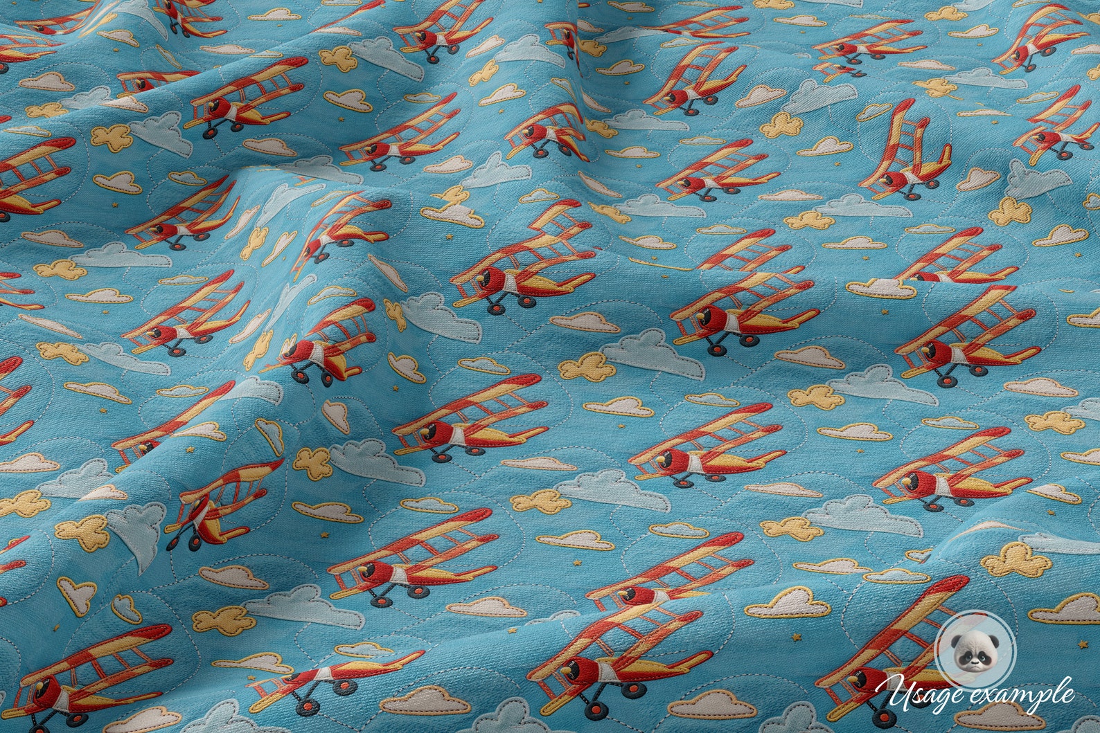 3d Retro Airplane Seamless Pattern, Faux Embroidery Fabric Sublimation ...