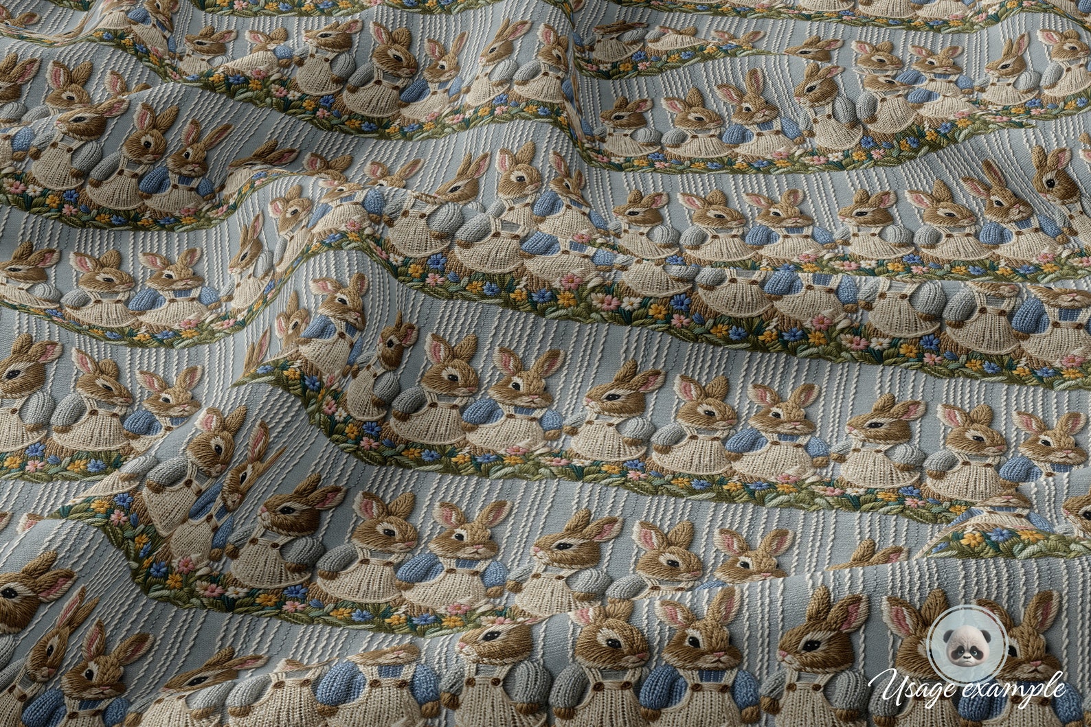 3d Embroidery Spring Bunny Seamless File,faux Embroidery Easter Bunnies ...