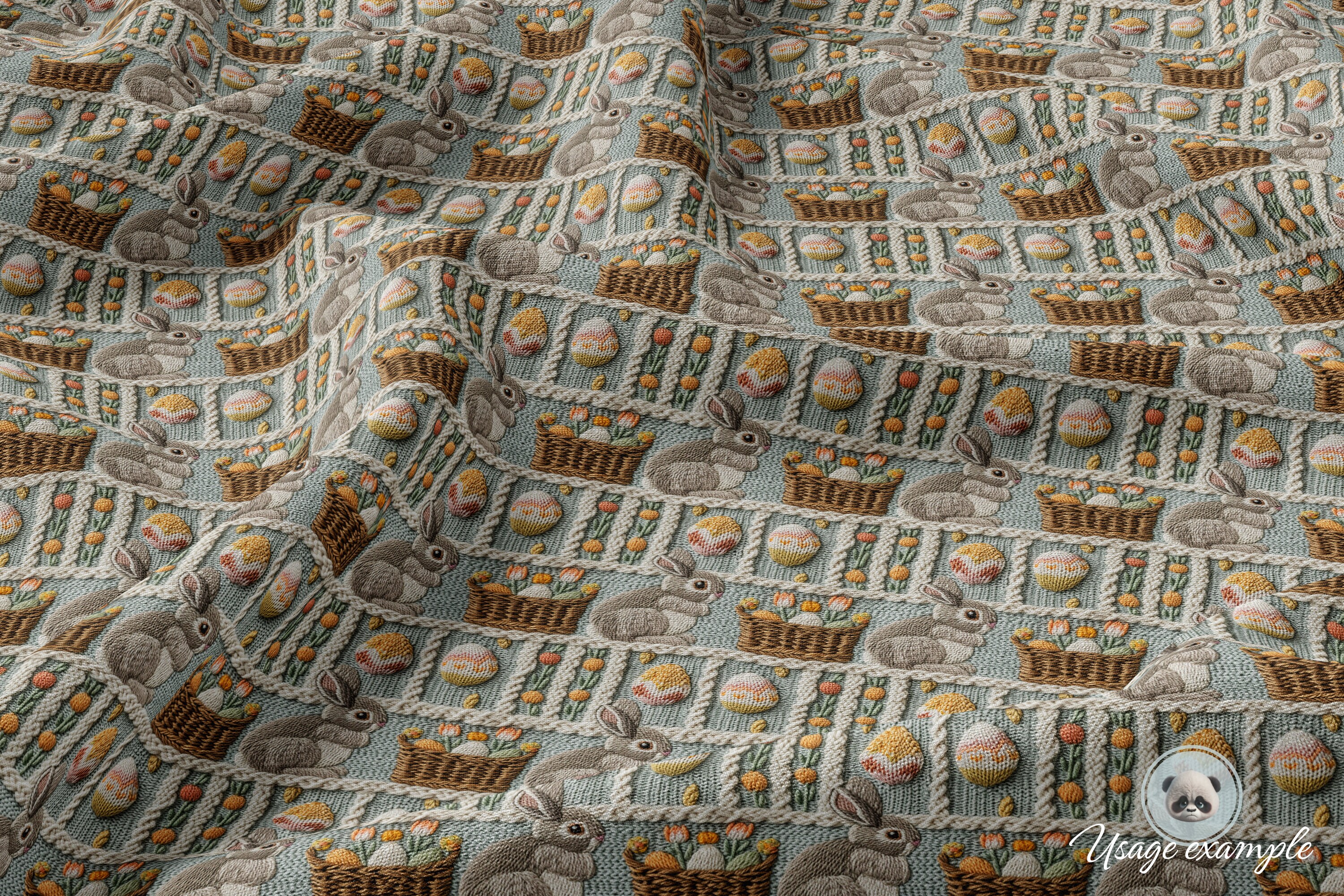 3d Easter Bunny Seamless Knit Pattern, Easter Eggs in Easter Basket ...