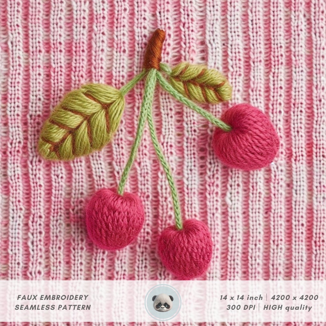 3d Kirsche Musterdesign, Faux Stickerei Gestrickte Stoff Sublimation ...