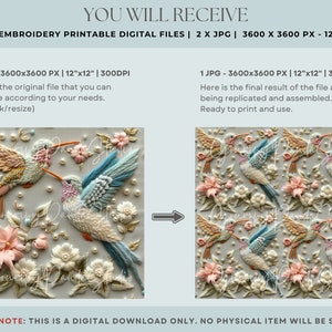 3d Hummingbirds Seamless Pattern, Faux Embroidery Repeating File for ...